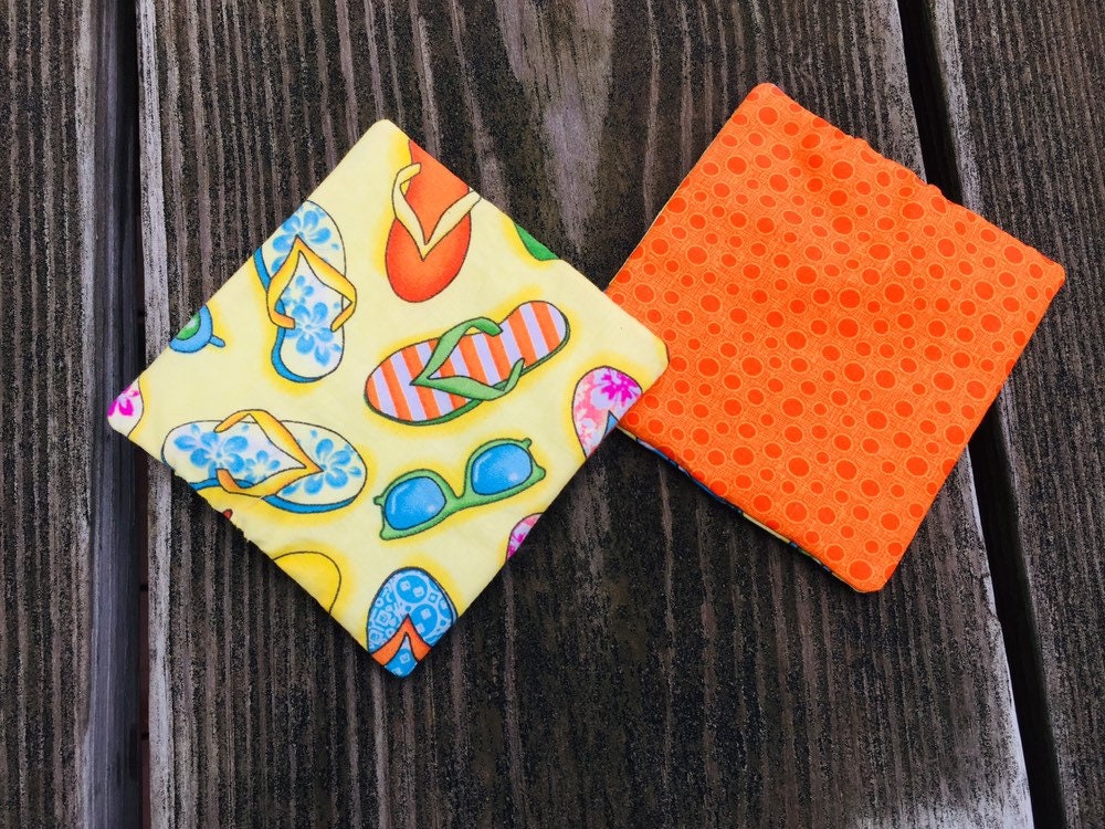Summer Fabric Coaster Set-flip Flop Coasters - Etsy