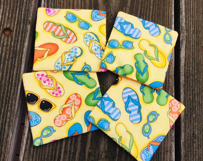 Summer Fabric Coaster Set-flip Flop Coasters - Etsy
