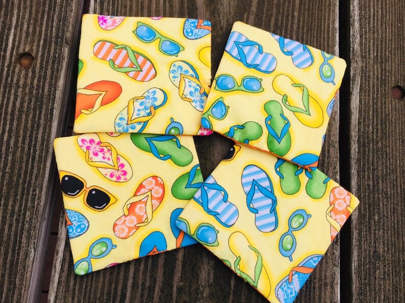 Summer Fabric Coaster Set-flip Flop Coasters - Etsy