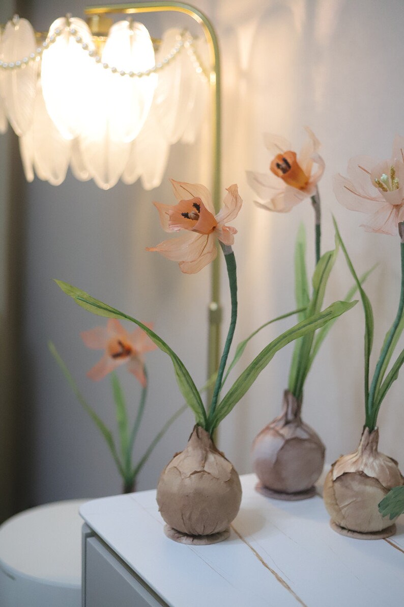 Handcrafted Silk Organza Daffodil With Paper Bulb - Home Decor Flowers ...