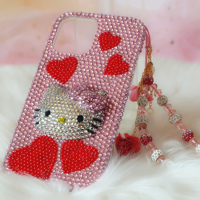 Bling Cute Cartoon 3D Kitty Love Heart Crystals Phone Case - Etsy
