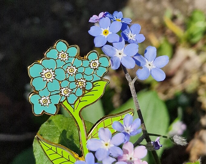 Forget Me Not Enamel Pin, Flower Brooch, Forget Me Not Flower - Etsy
