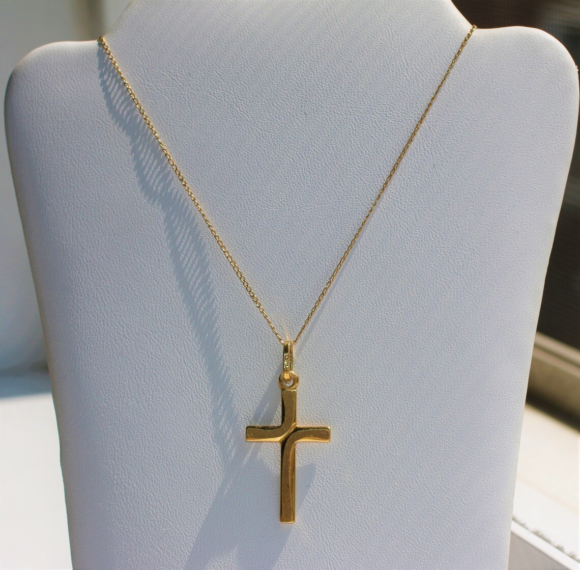 18 Karat Yellow Gold Holy Cross Charm Pendant & Chain Necklace | Etsy