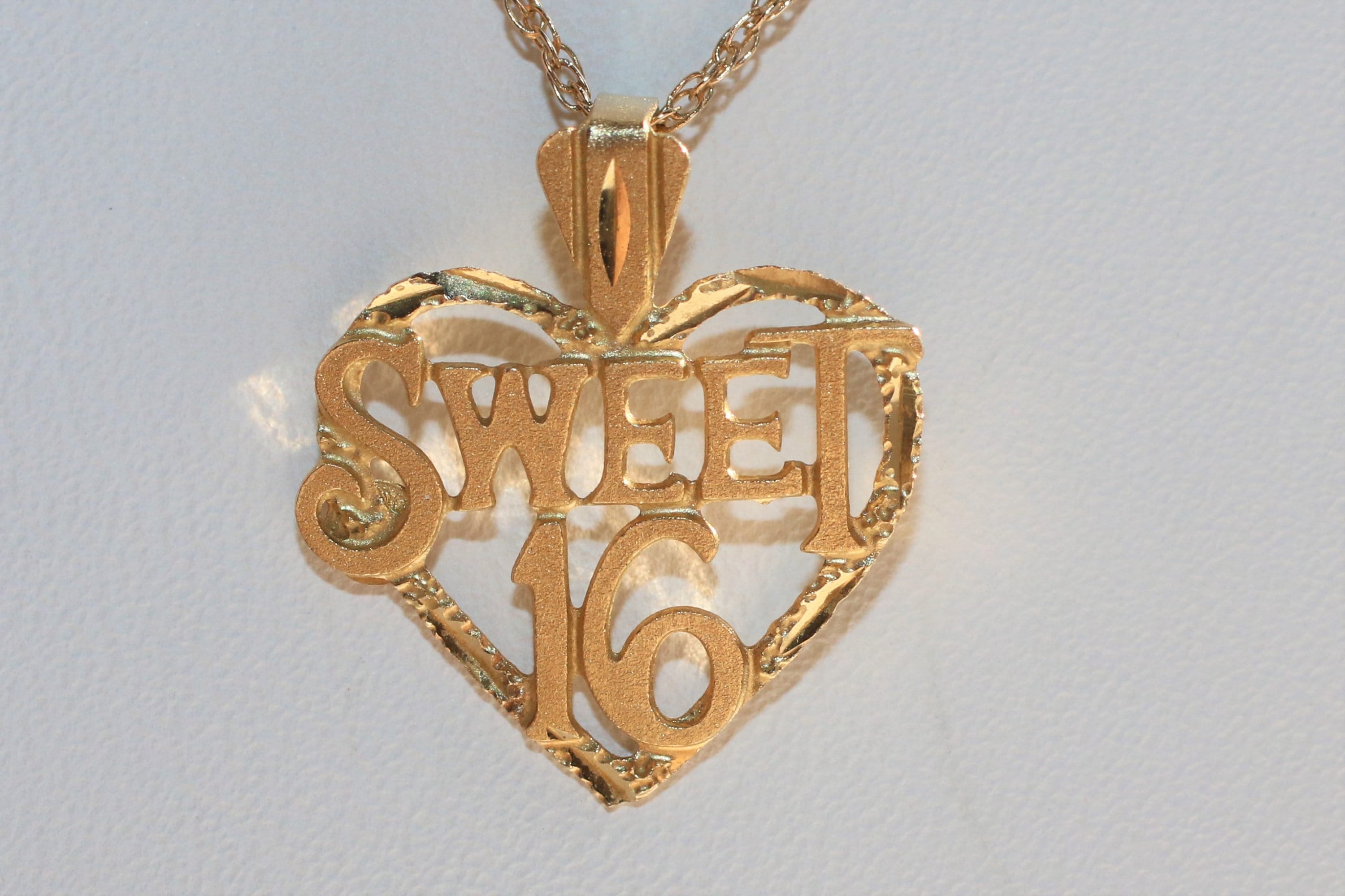 Sweet 16 Pendant & Necklace Jewelry in 14 Karat Yellow Gold | Etsy