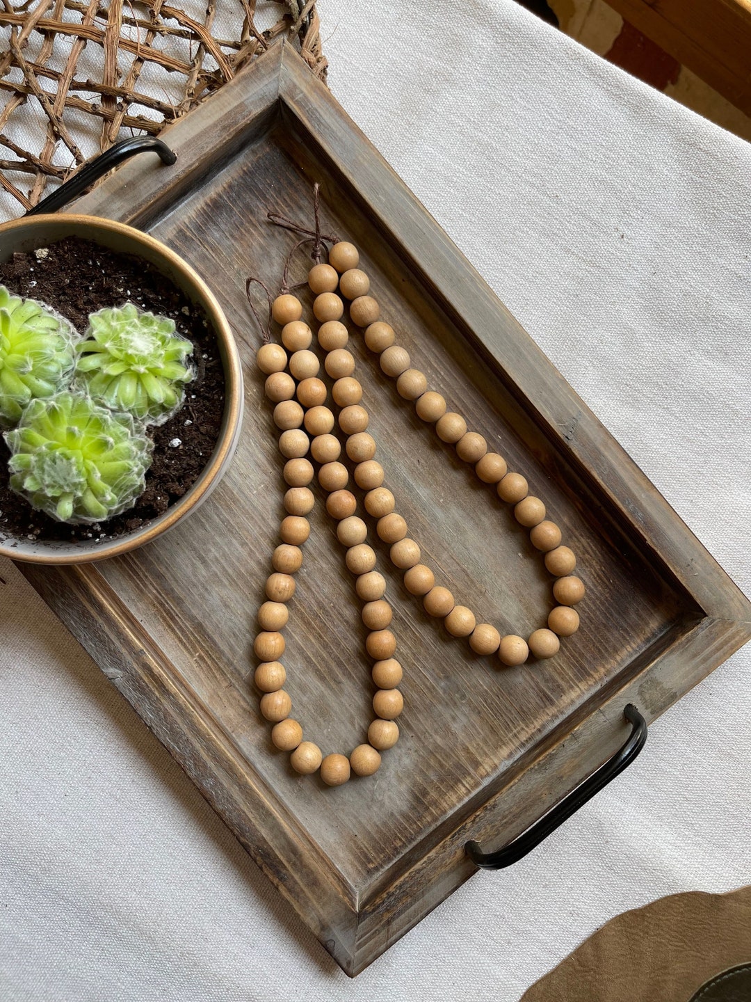 Wood Beaded Curtain Tie Backs | Farmhouse Hemp Cord (set of 2) - Etsy