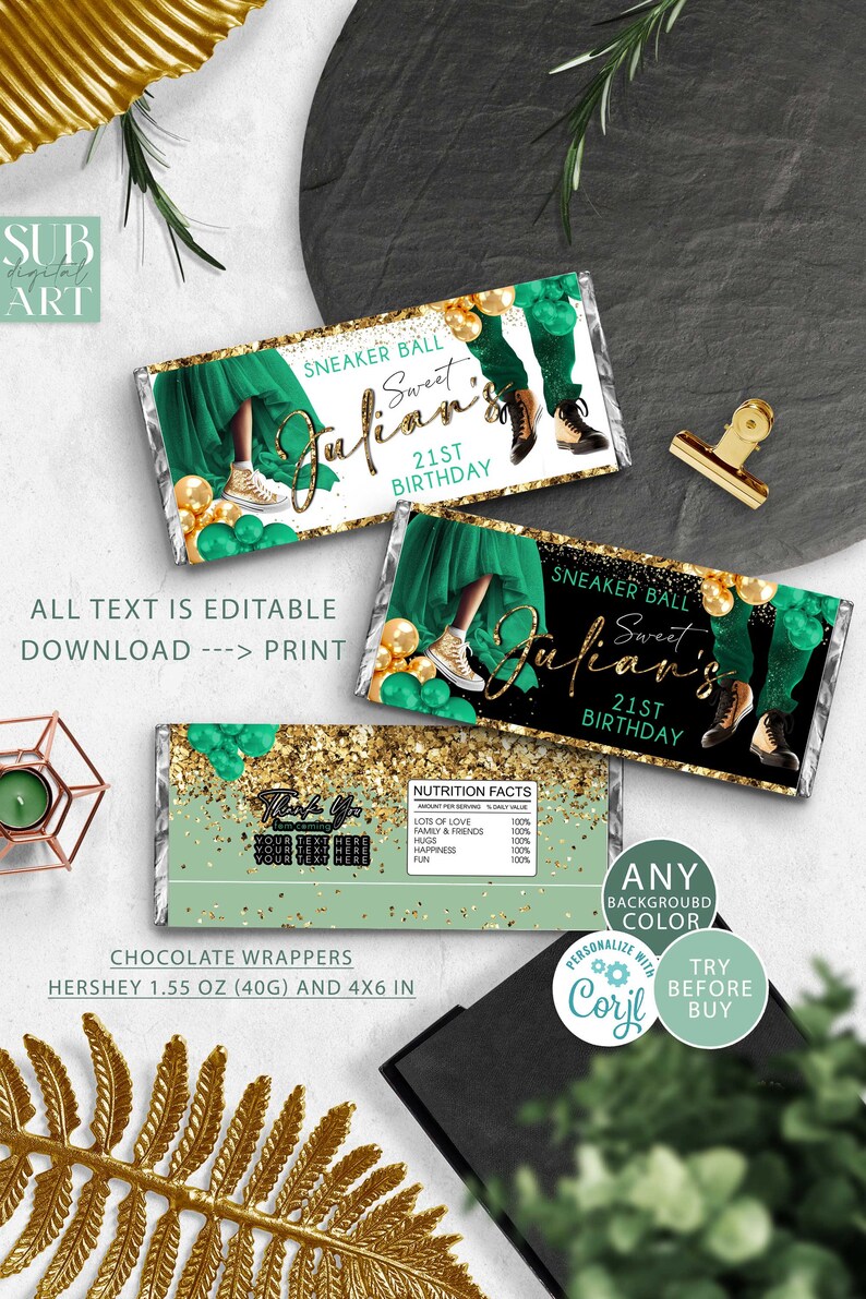 Sneaker Ball Emerald Green Birthday Party Bundle DIY Decorations, Menu ...