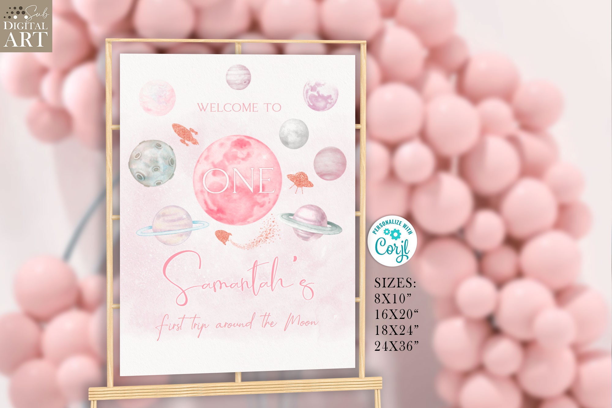 Girl Space Party Decor Kit Girl Pink First Trip Around the Sun - Etsy