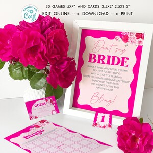 Hot Pink Party Decorations Bridal Shower Bundle Printable Boho Floral ...