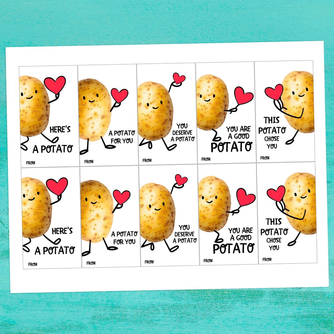 Potato Valentines, Funny Valentine's Day Cards for Kids, School Class ...