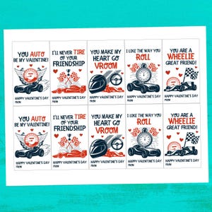 Race Car Valentine Cards, Kid Valentine Tags, School Valentine Tag ...