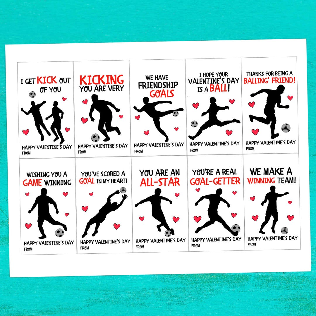 Soccer Valentine Cards Printable, Kids, Student Valentine Tags, Sport ...