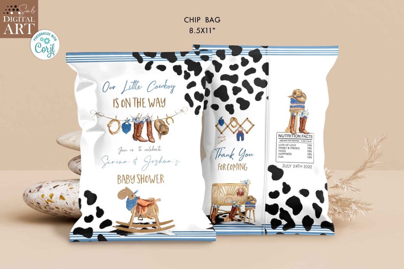 Cowboy Baby Shower Rodeo Chip Bag Blue and White Template - Etsy