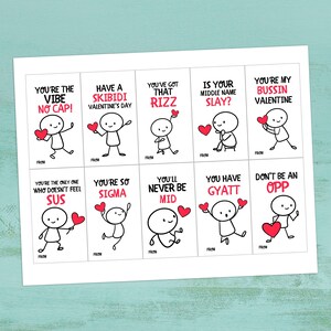 Slang Kids Valentines Cards, Stick Figure Classroom Valentine, Teen ...