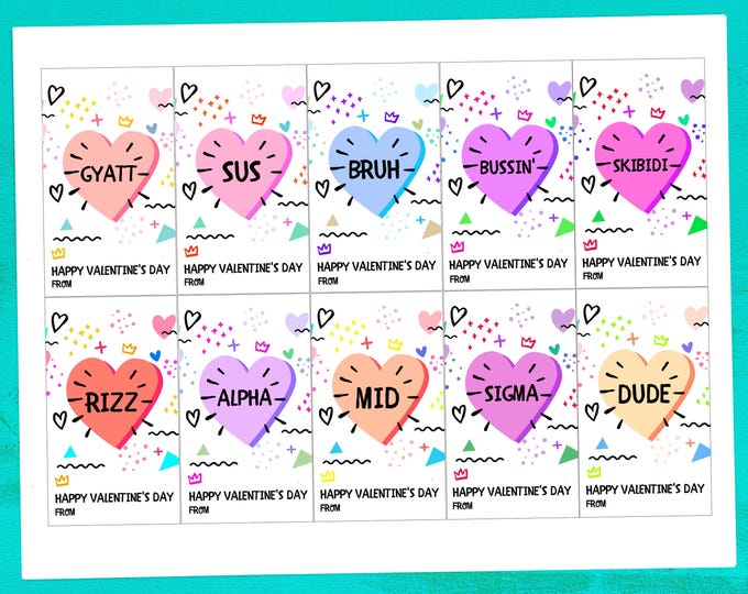Funny Kids Valentine Printable, Teen Slang Candy Hearts, Class ...