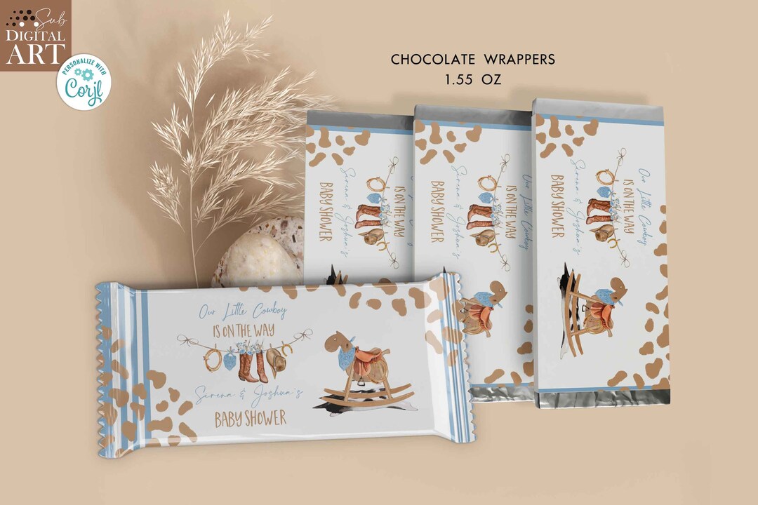 Sky Blue Cowboy Baby Shower Candy Bar Light Blue and White Rodeo ...