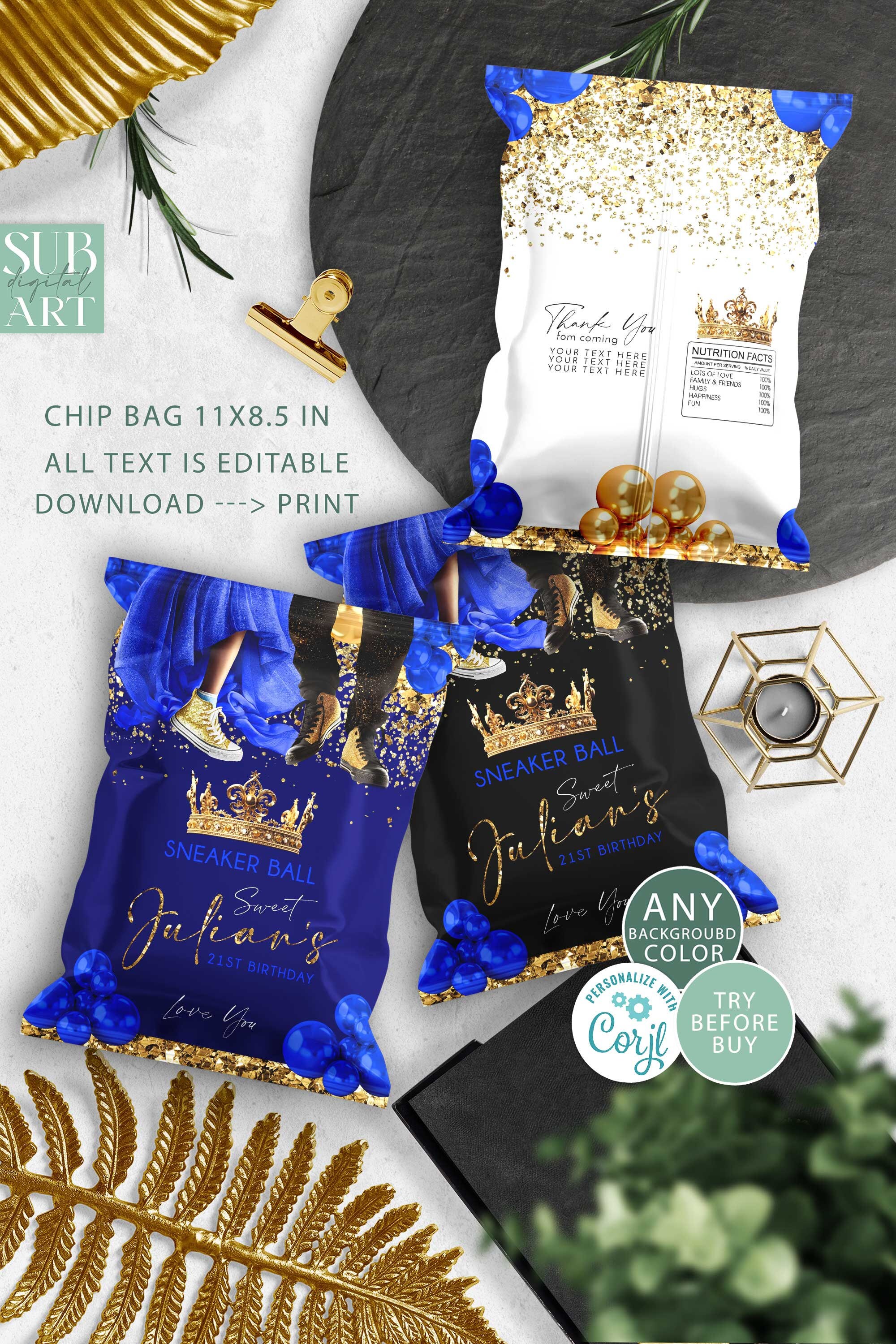 Sneaker Ball Blue Gold Birthday Party Bundle DIY Birthday Decorations ...