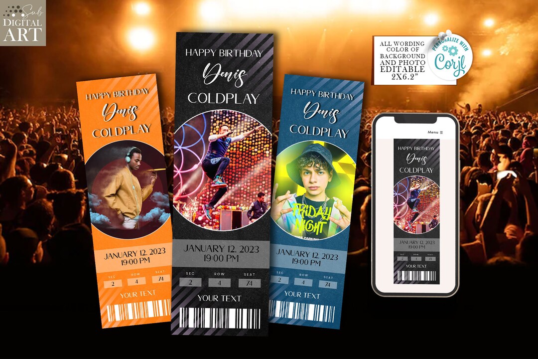 Custom Concert Tickets, Surprise Concert Ticket Template, Birthday Gift ...