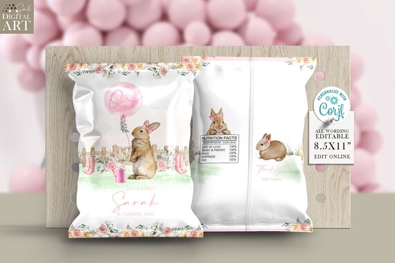 Editable Girl Birthday Rabbit Party Decorations Rustic 1st - Etsy