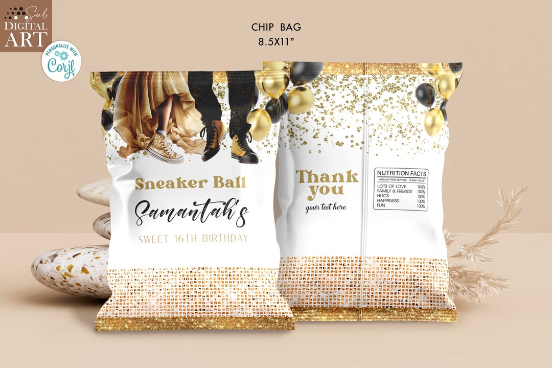 Sneaker Ball Chip Bag Girl or Boy Black Gold Birthday Chucks and Pearls ...