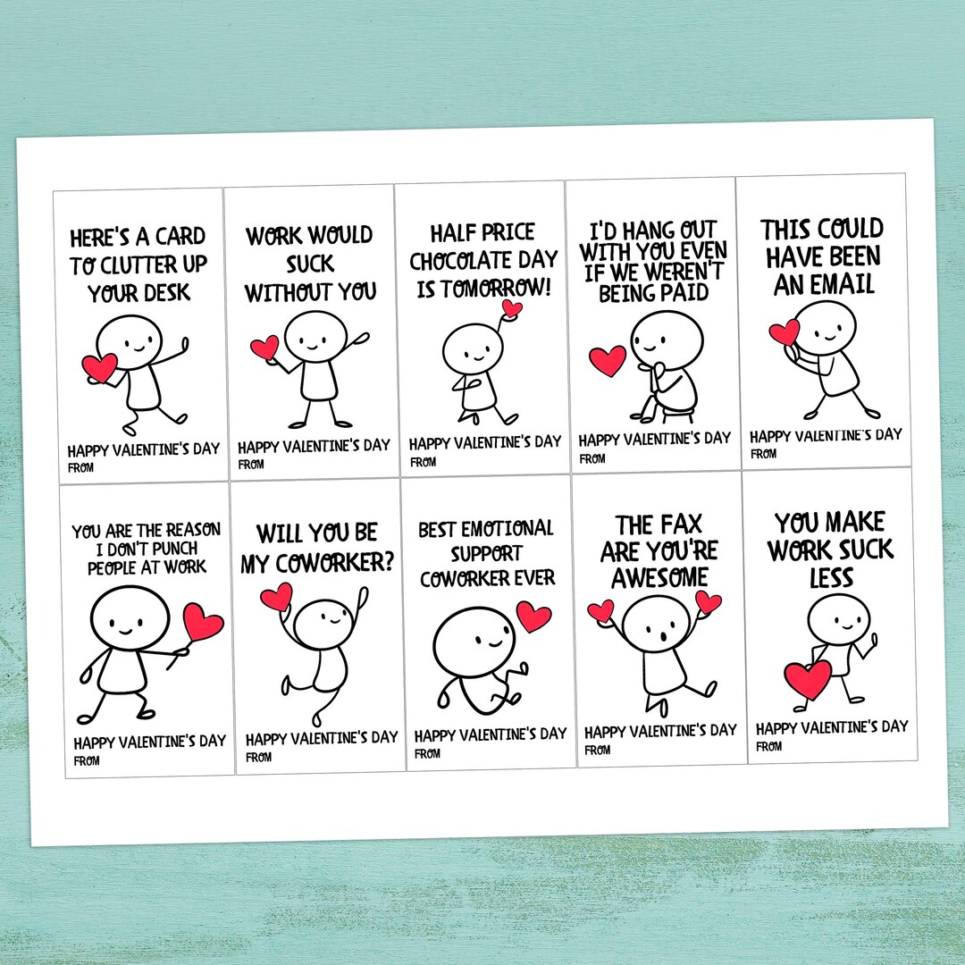 Coworker Valentine Tags, Funny Workplace Valentine Cards, Office ...