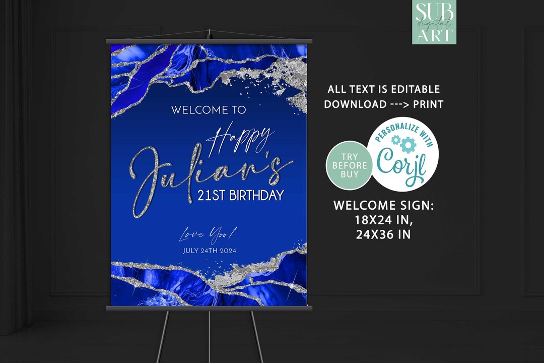 Royal Blue and Silver Welcome Sign Birthday Party Decoration, DIY ...