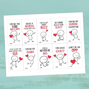 Slang Kids Valentines Cards, Stick Figure Classroom Valentine, Teen ...
