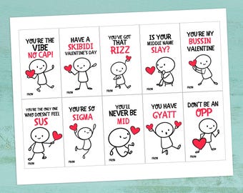 Funny Valentine’s Day Cards for Kids and Adults, Printable Classroom ...