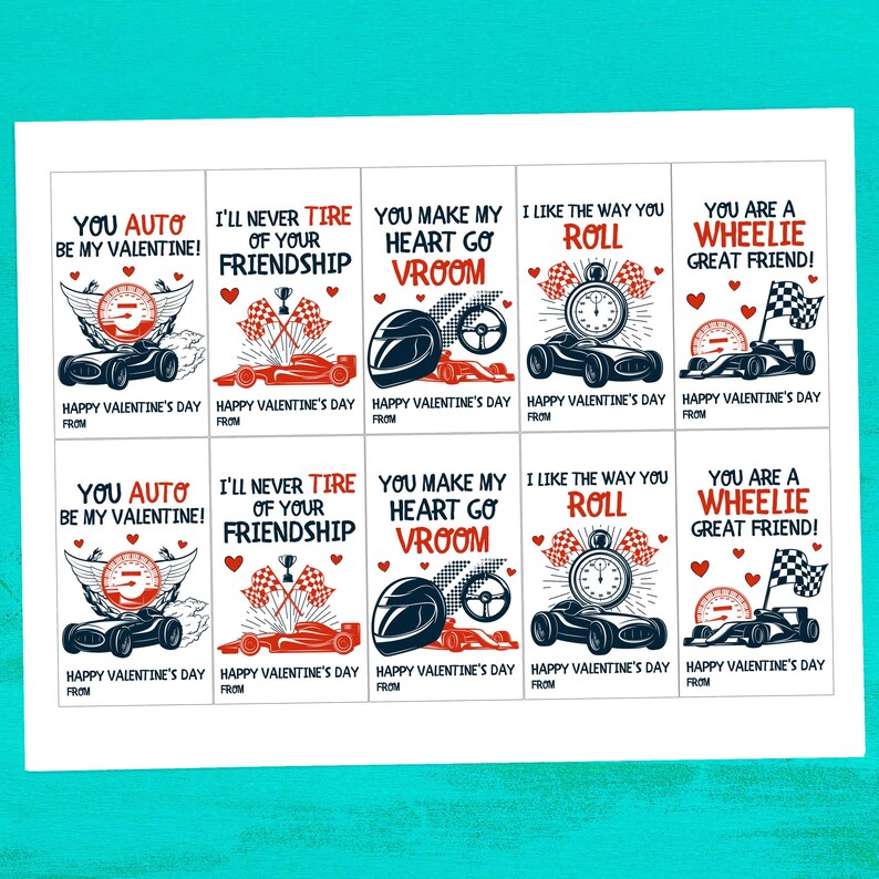 Race Car Valentine Cards, Kid Valentine Tags, School Valentine Tag ...