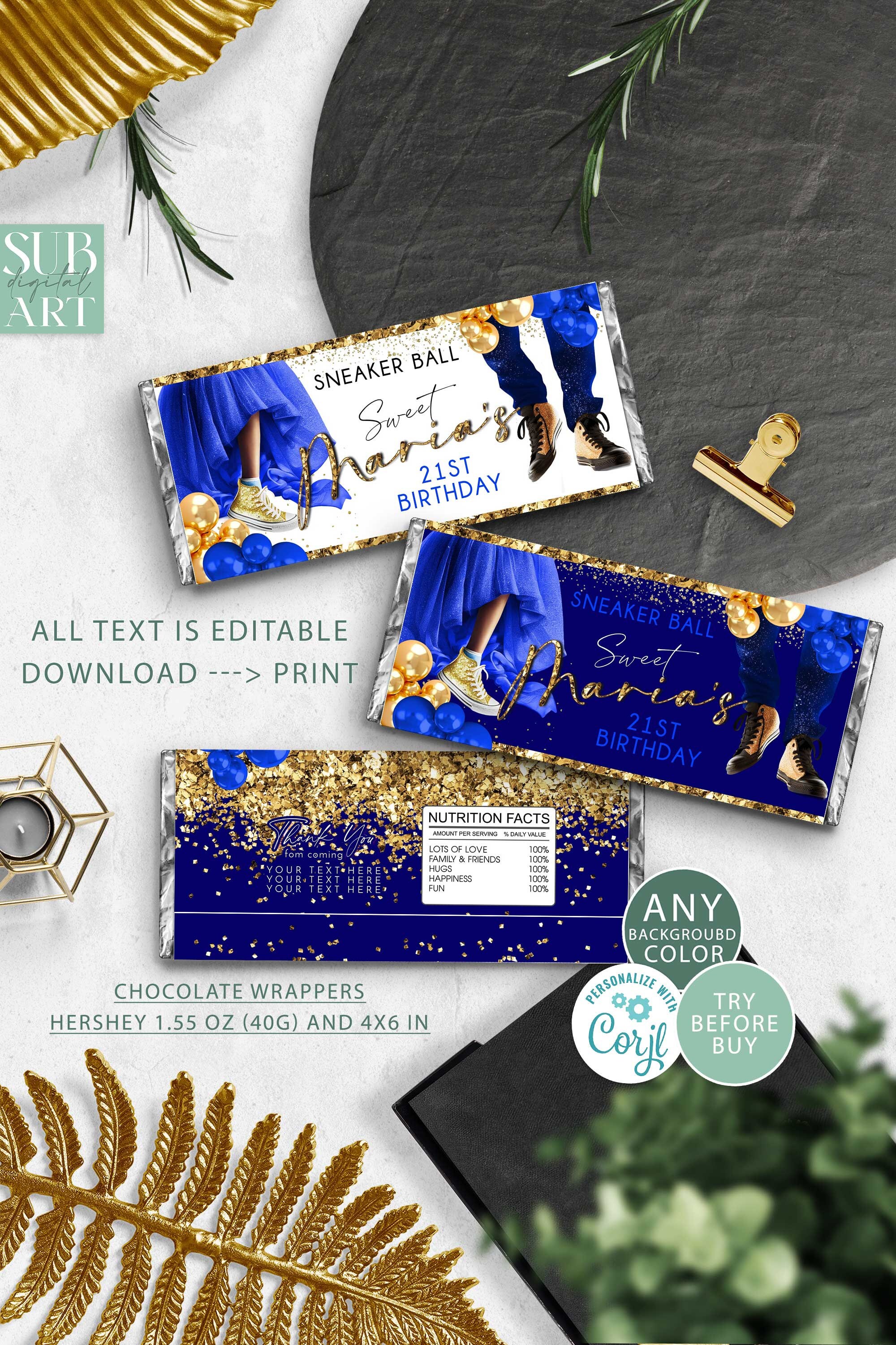 Sneaker Ball Blue Gold Birthday Party Bundle DIY Birthday Decorations ...