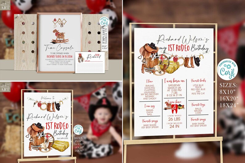 1st Rodeo Birthday Party Kit Cowboy is One Red Western First - Etsy