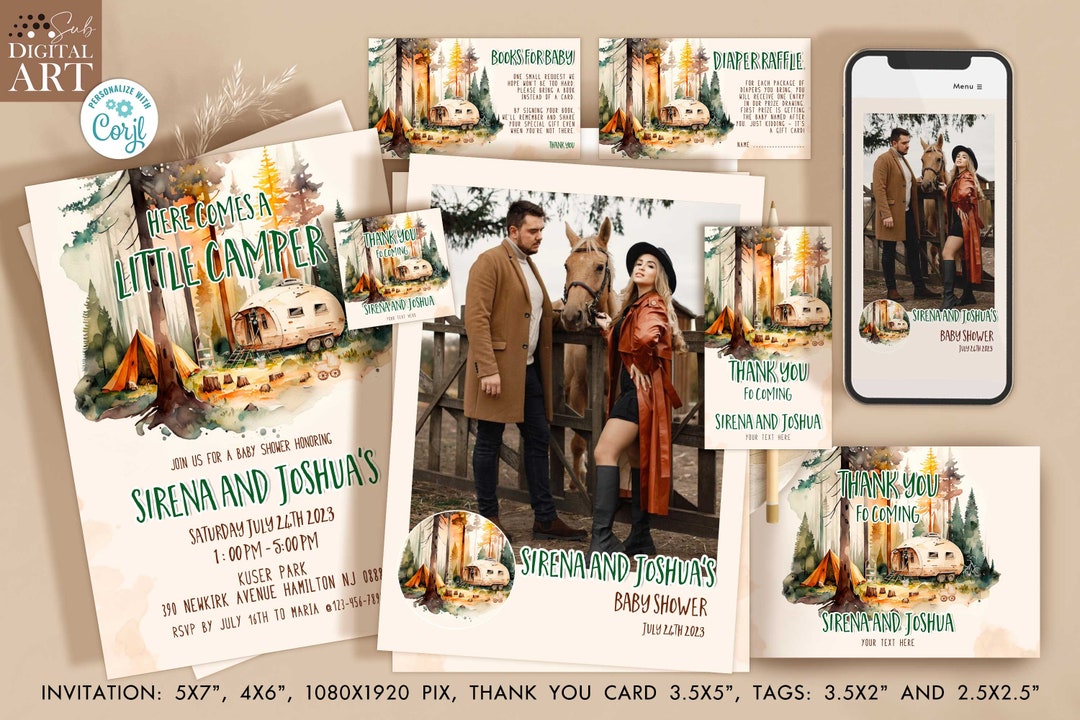 Editable Camping Baby Shower Invitation Set, Adventure Baby Shower ...