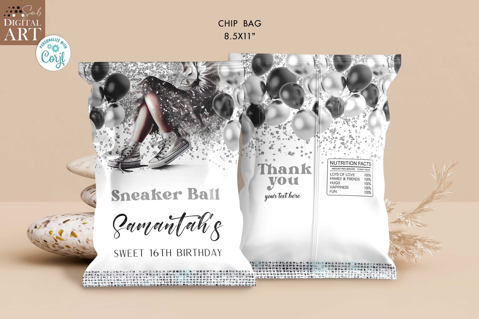 Sneaker Ball Chip Bag Girl Birthday Black Silver Party Favors - Etsy