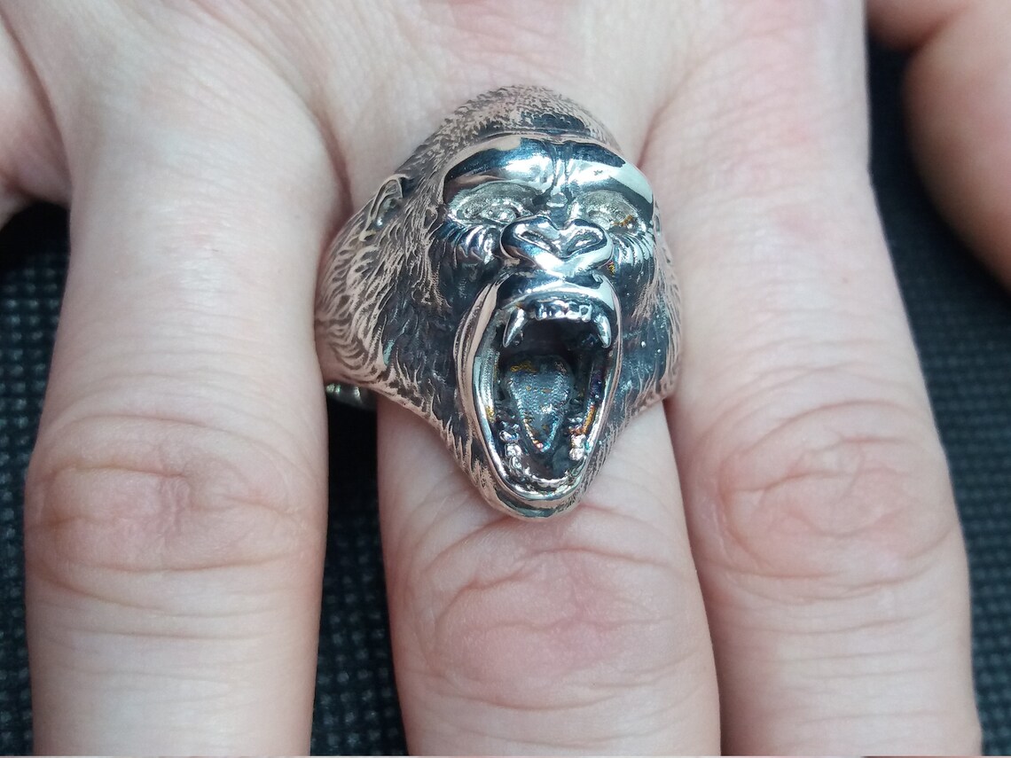 Detailed Ring head of a gorilla Animal jewellery | Etsy