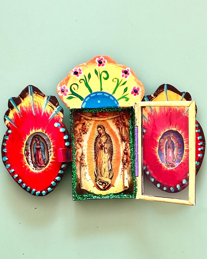 Mexican Tin Nicho Virgen De Guadalupe Image Painted Tin Nicho Painted ...