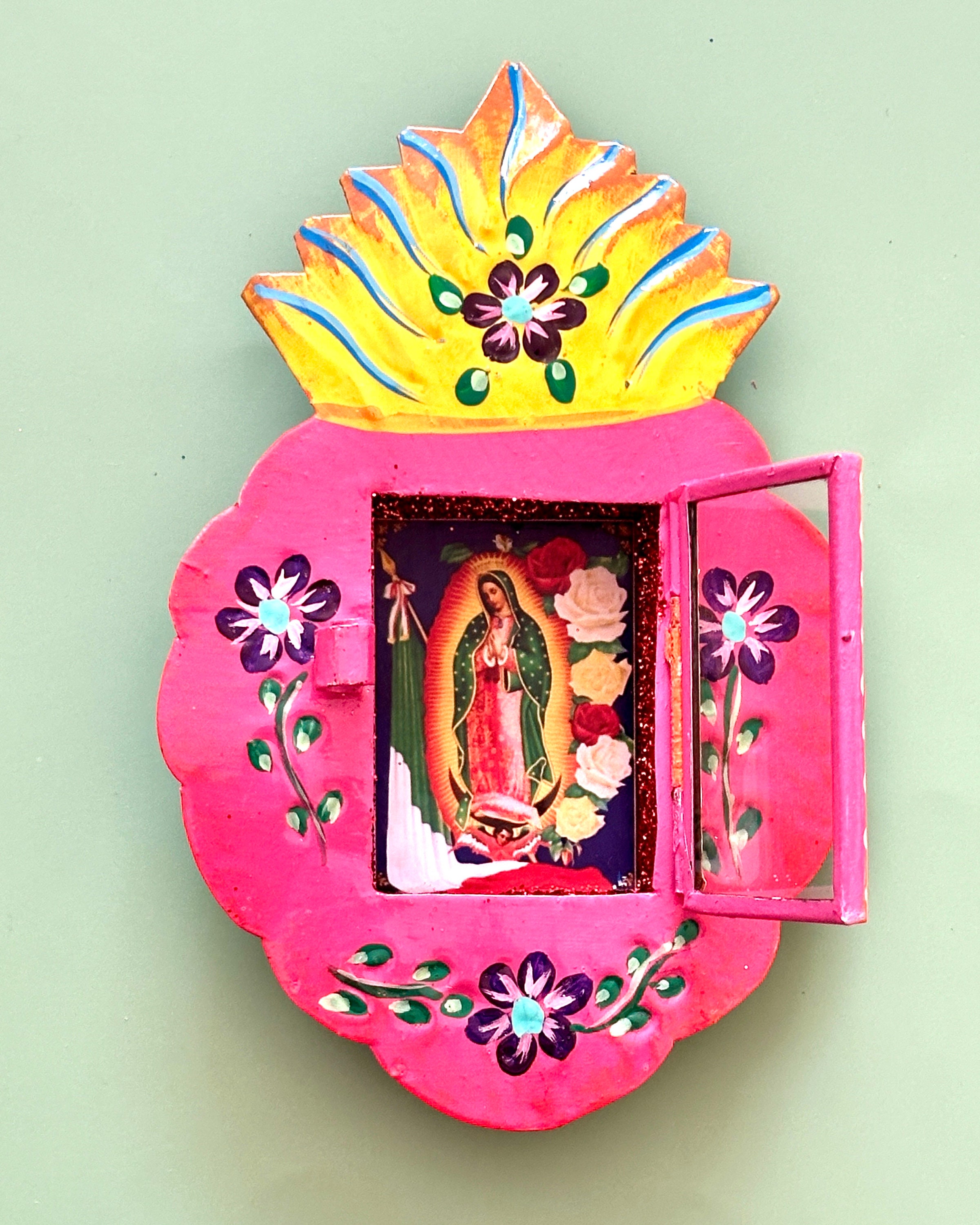 Mexican Tin Nicho Virgen De Guadalupe Image Painted Tin Nicho Painted ...