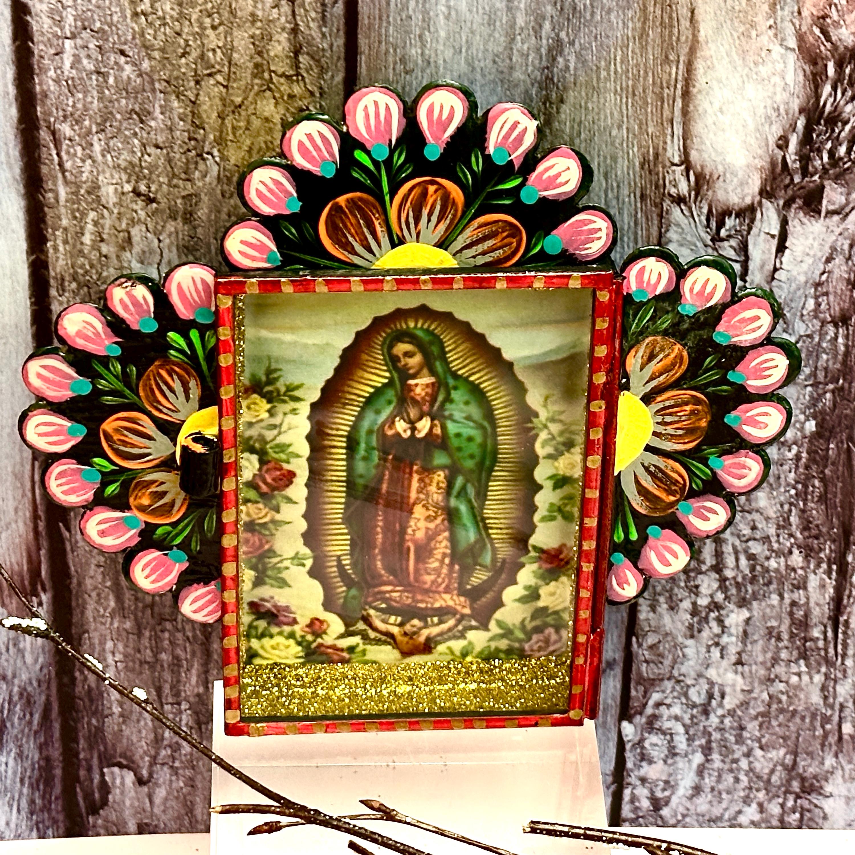 Mexican Tin Nicho Virgen De Guadalupe Image Painted Tin Nicho Painted ...