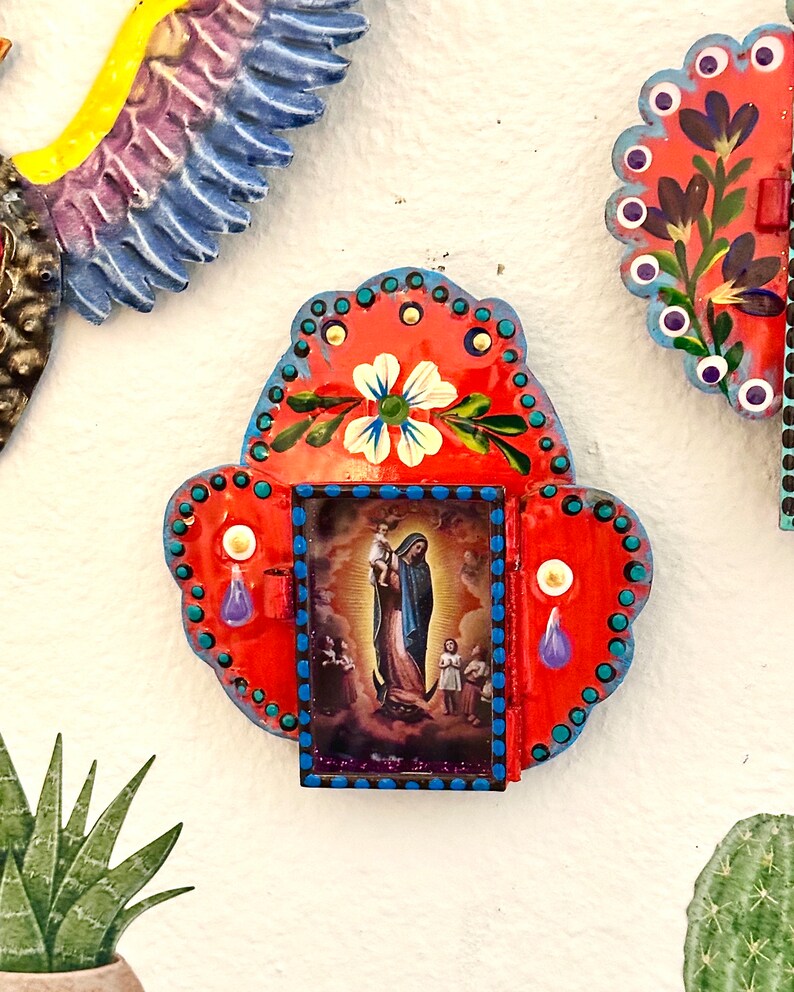 Mexican Tin Nicho With Virgin of Mary Image Painted Tin Nicho Painted ...