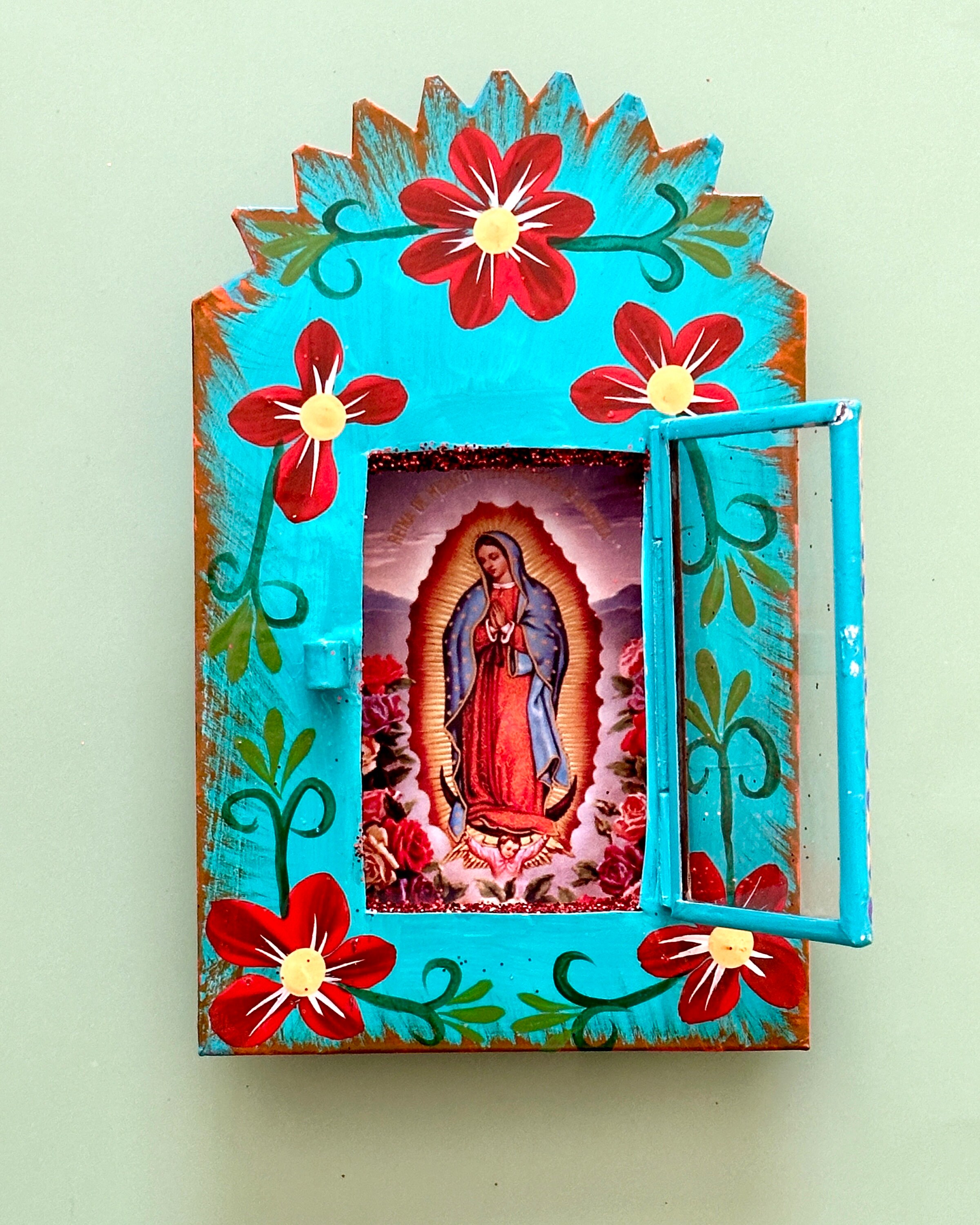 Mexican Tin Nicho Virgen De Guadalupe Image Painted Tin Nicho Painted ...