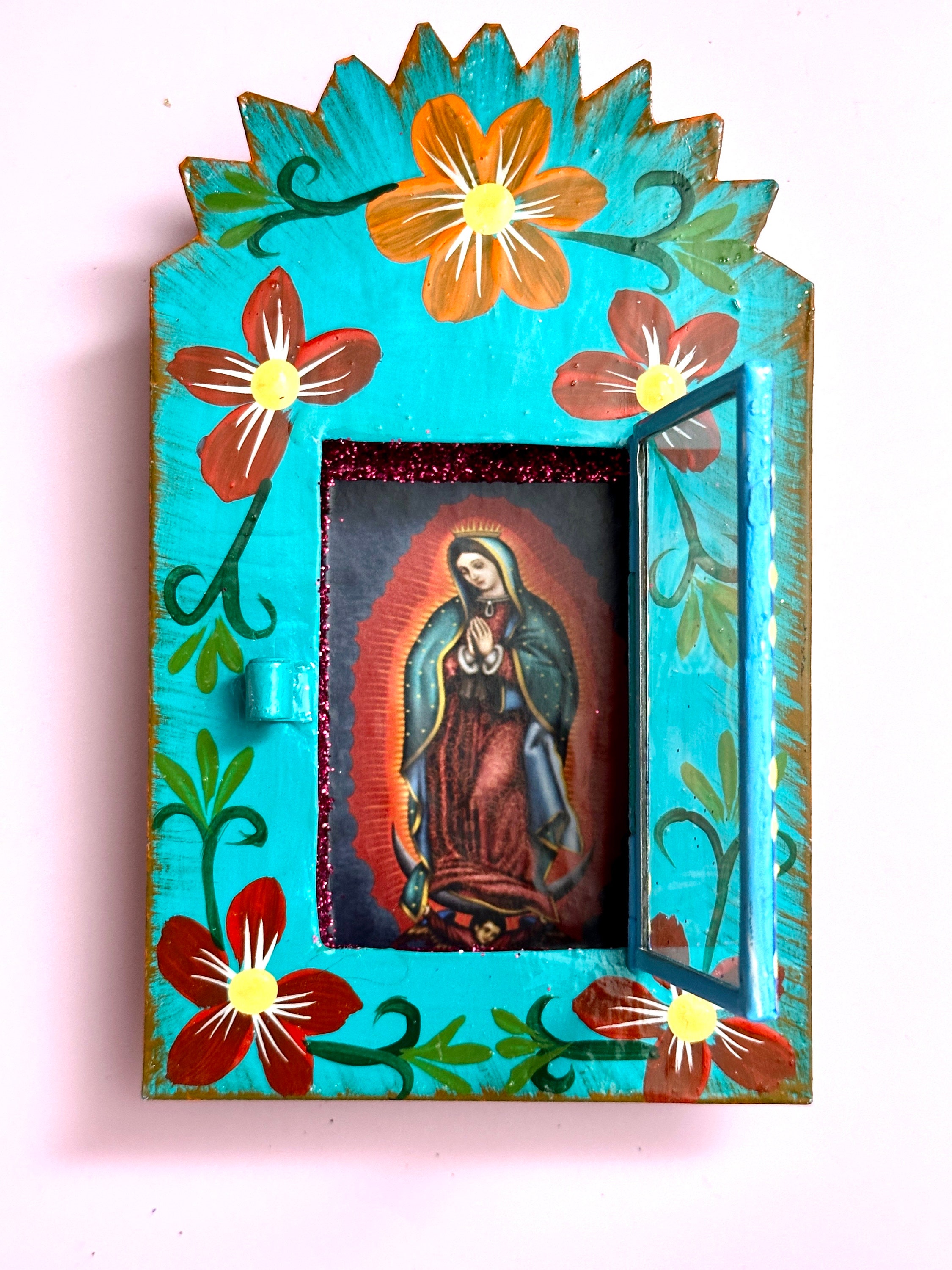 Mexican Tin Nicho Virgen De Guadalupe Image Painted Tin Nicho Painted ...