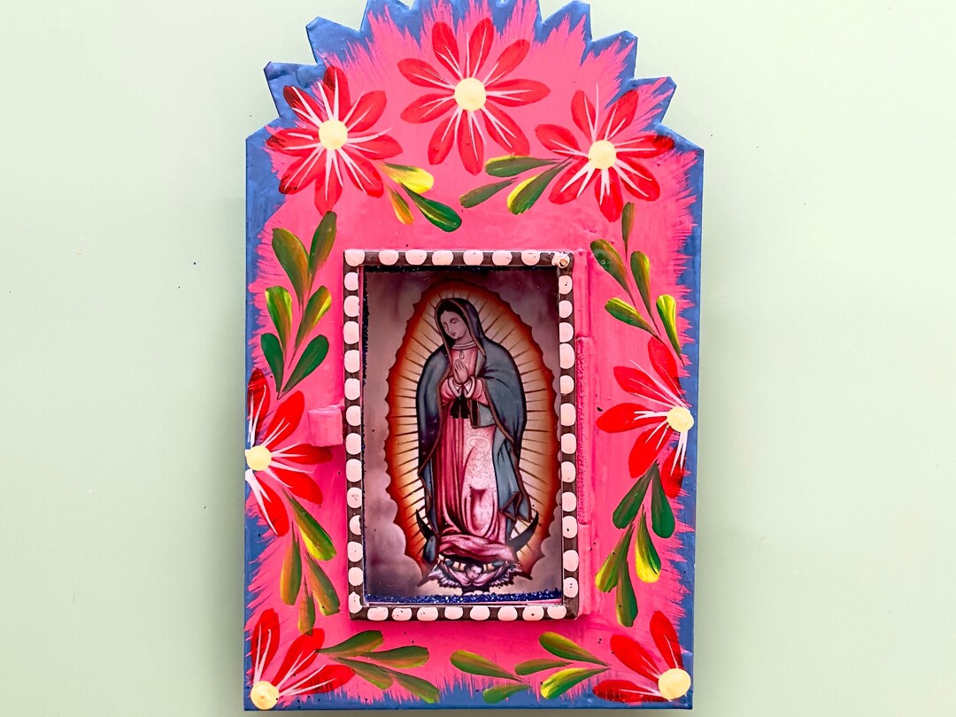 Mexican Tin Nicho Virgen De Guadalupe Image Painted Tin Nicho Painted ...