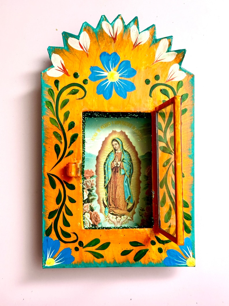 Mexican Tin Nicho Virgen De Guadalupe Image Painted Tin Nicho Painted ...