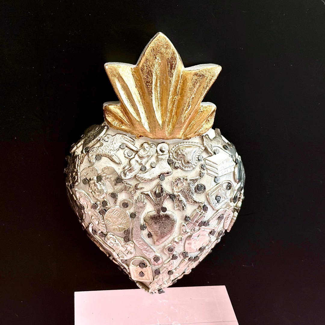 White Milagros Sacred Heart Mexican Hand Crafted Wooden Heart Wall Art ...