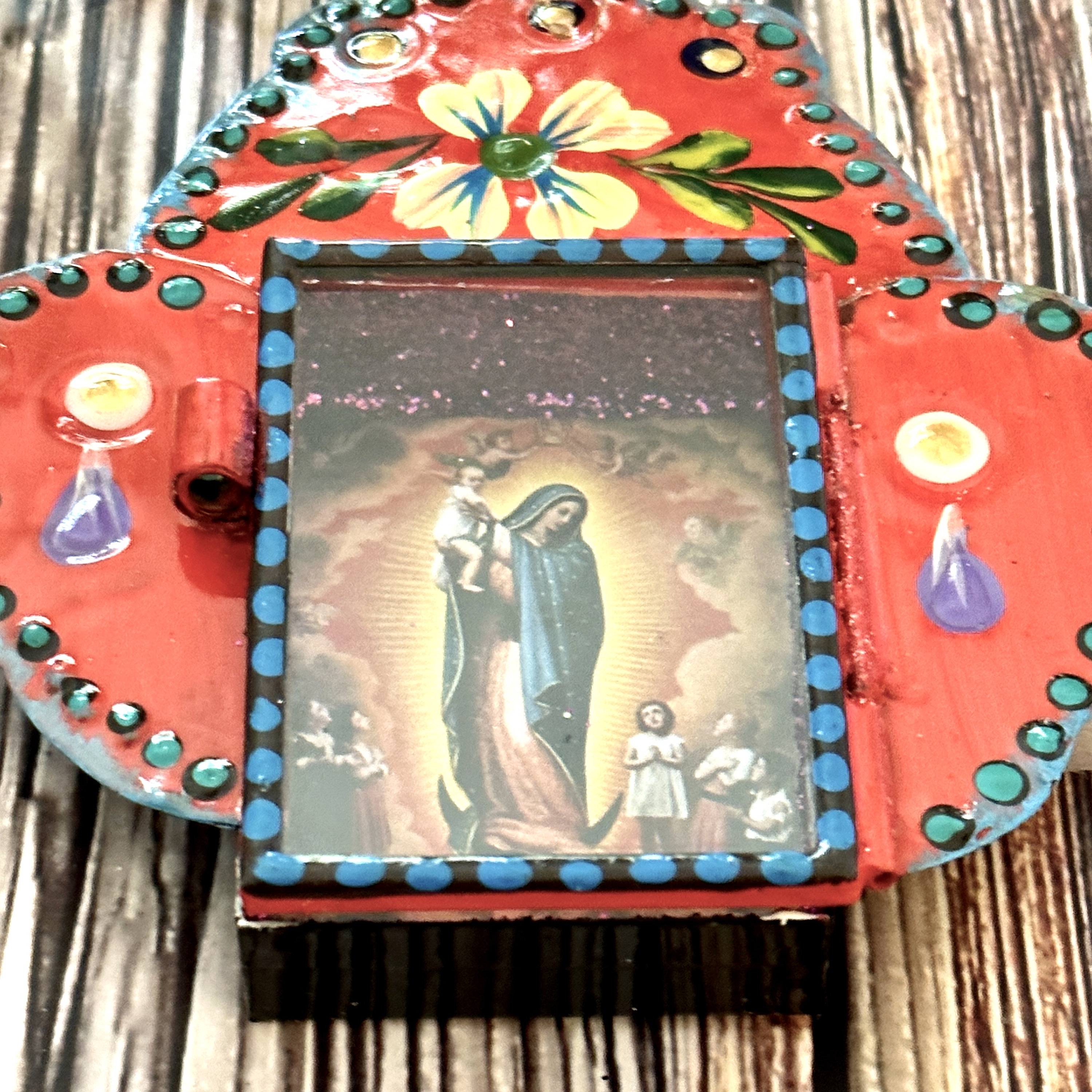 Mexican Tin Nicho With Virgin of Mary Image Painted Tin Nicho Painted ...