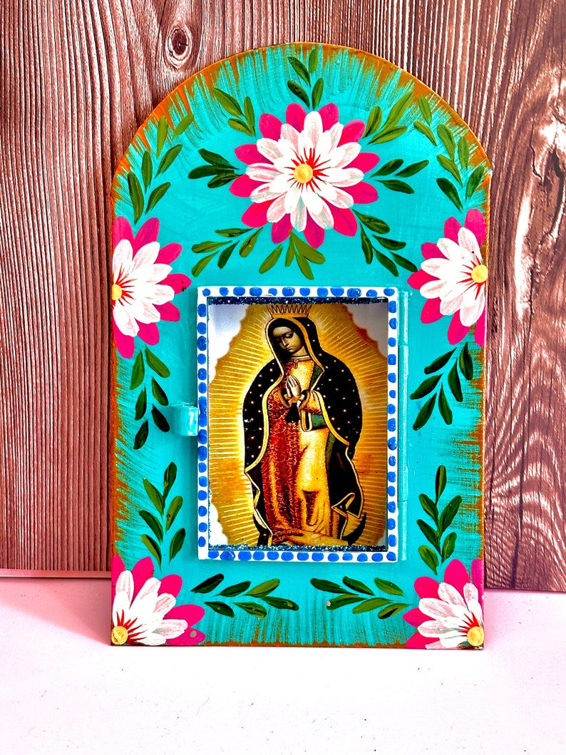 Large Mexican Tin Nicho Virgen De Guadalupe Image Painted Tin Nicho ...