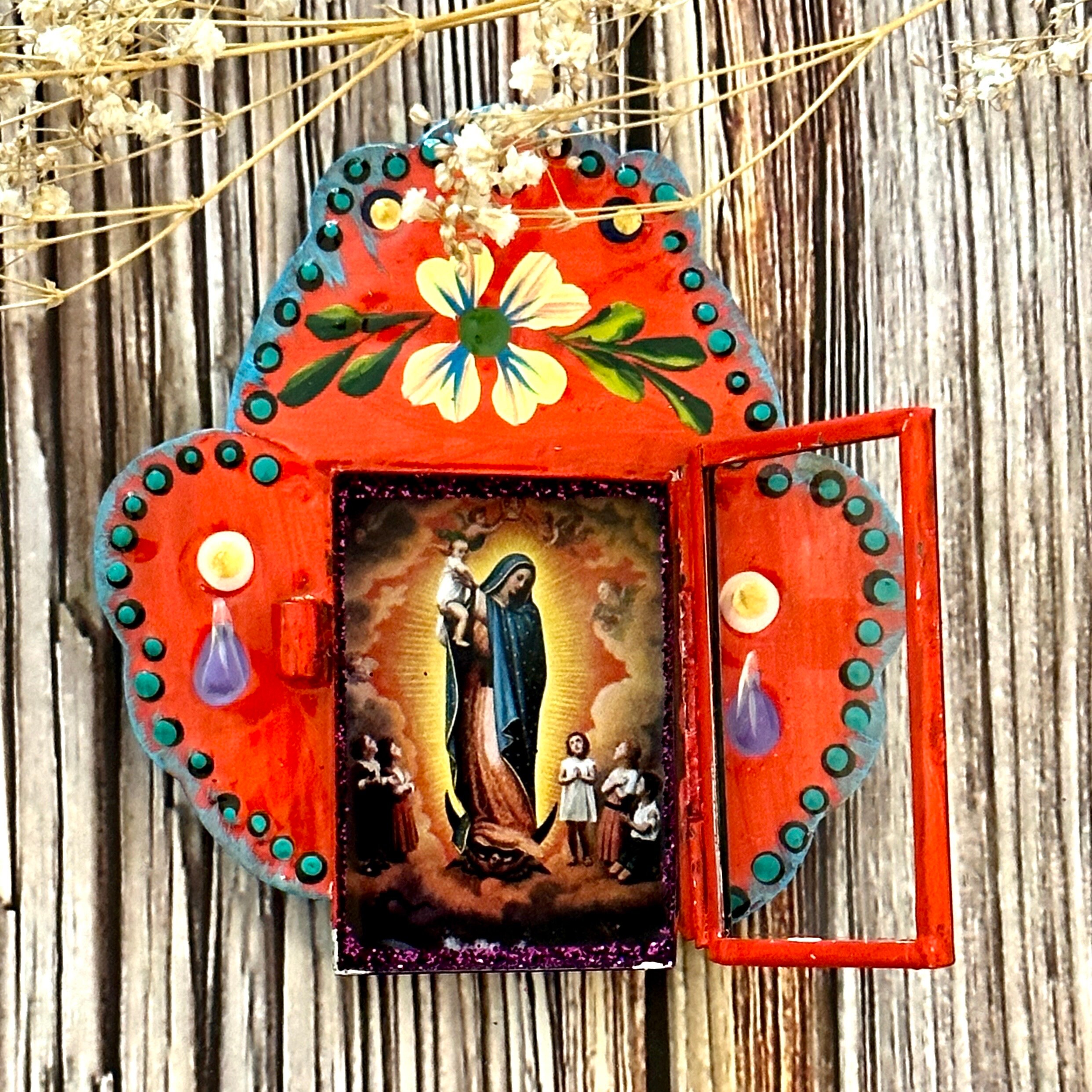 Hand Painted Mexican Tin Nicho, Virgin Mary Image, Religious Wall Decor ...