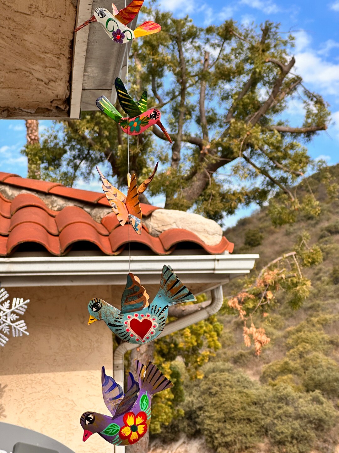 Tin Punched Hummingbird and Doves Hanging Ornament, Garden and Patio ...