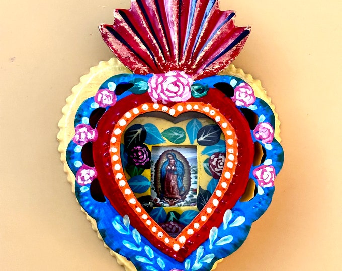 Mexican Tin Nicho With Virgen De Guadalupe Image, Hand Painted Tin ...