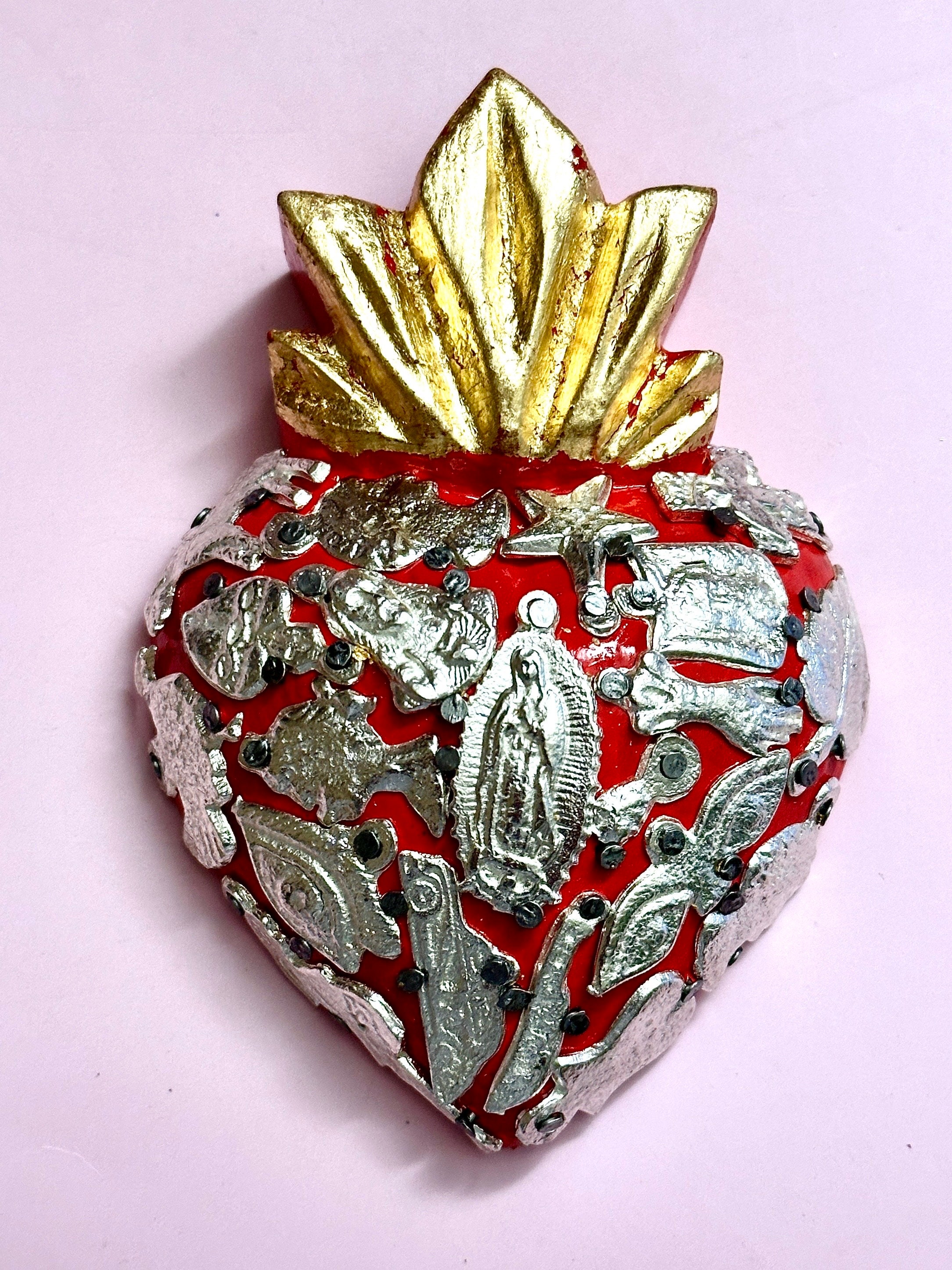Milagros Sacred Heart, Mexican Milagros Wooden Heart, Hand Carved Hand ...