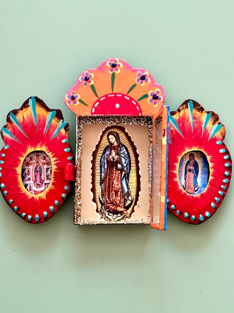 Mexican Tin Nicho Virgen De Guadalupe Image Painted Tin Nicho Painted ...