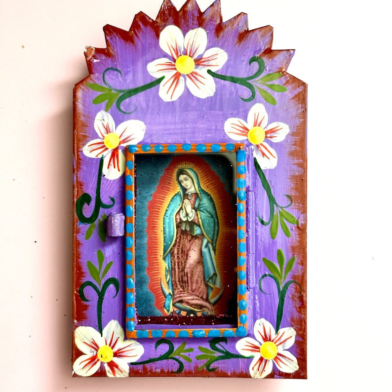 Mexican Tin Nicho Virgen De Guadalupe Image Painted Tin Nicho Painted ...